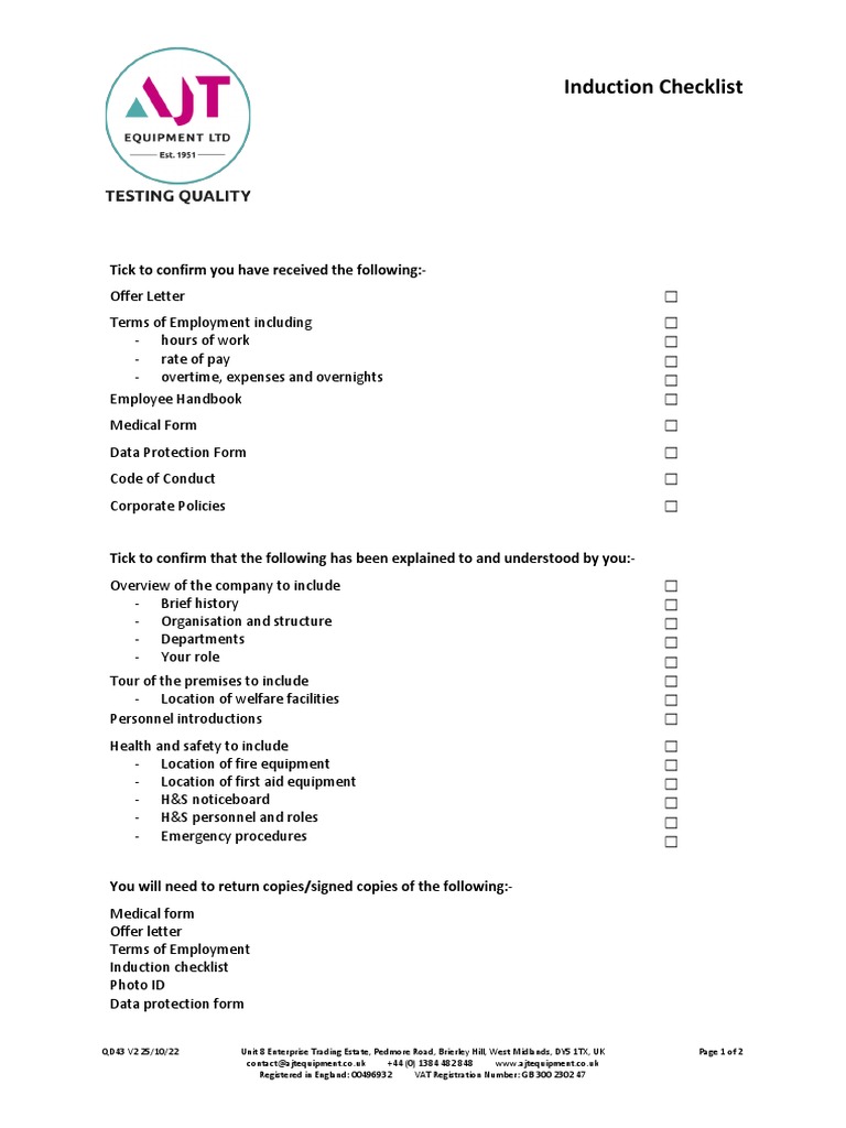 New Employee Induction Checklist | PDF | Labor | Government
