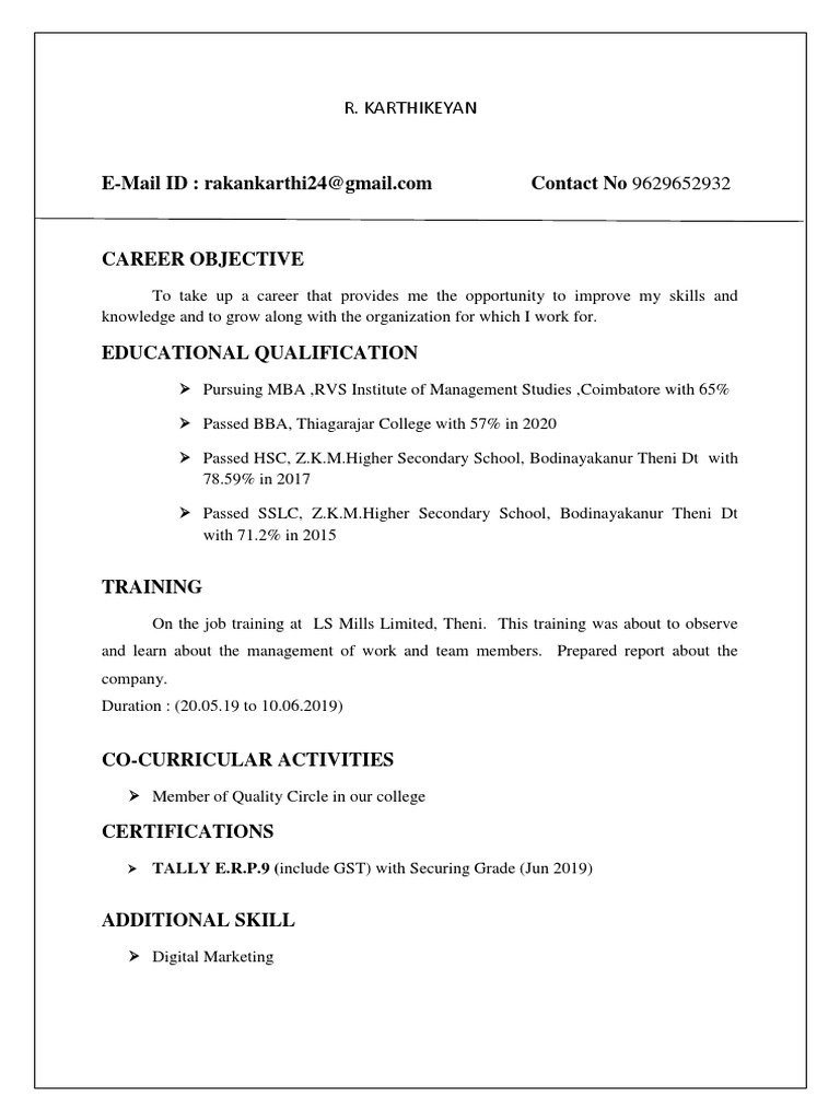 Karthikeyan Resume | PDF | Business | Finance & Money Management