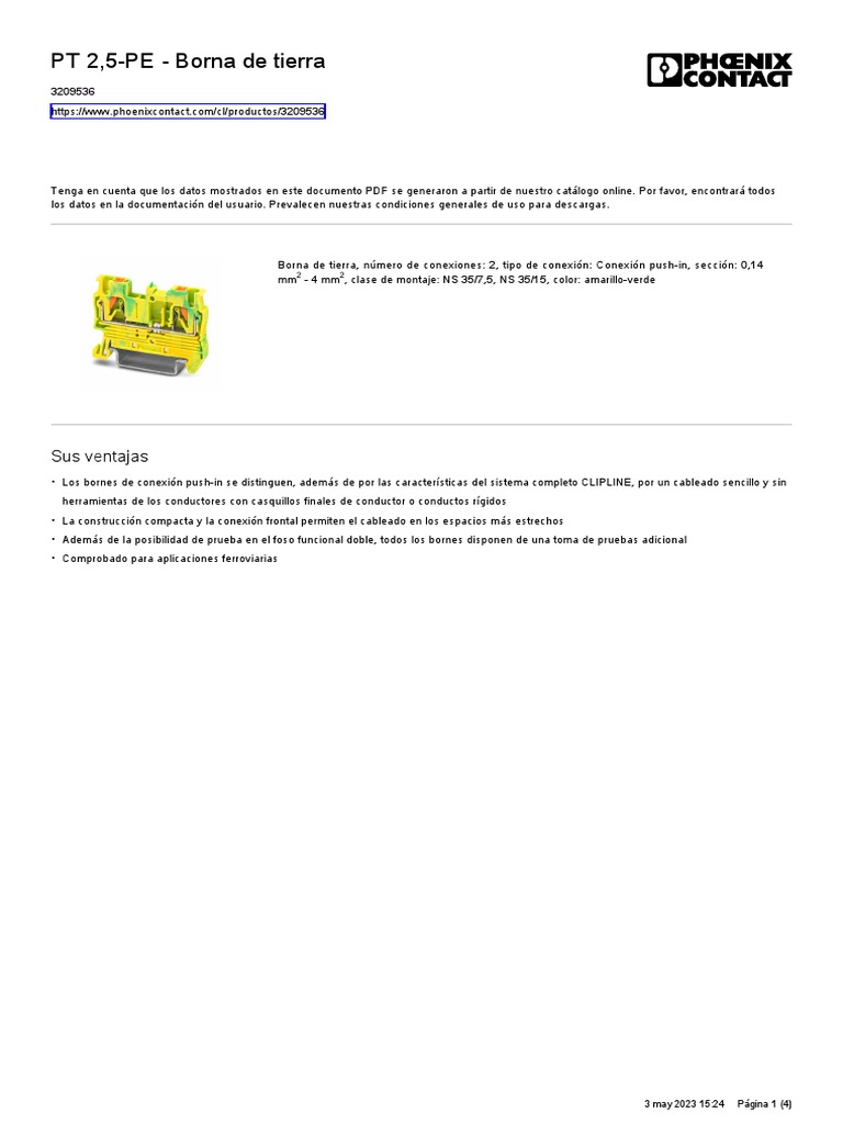 Grupo Bornes Tierra PT 2.5 - Ref 3209536 | PDF | Cantidades fisicas