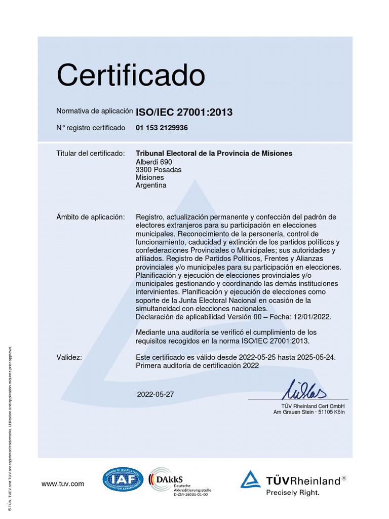 Certificados-27001 20222 | PDF