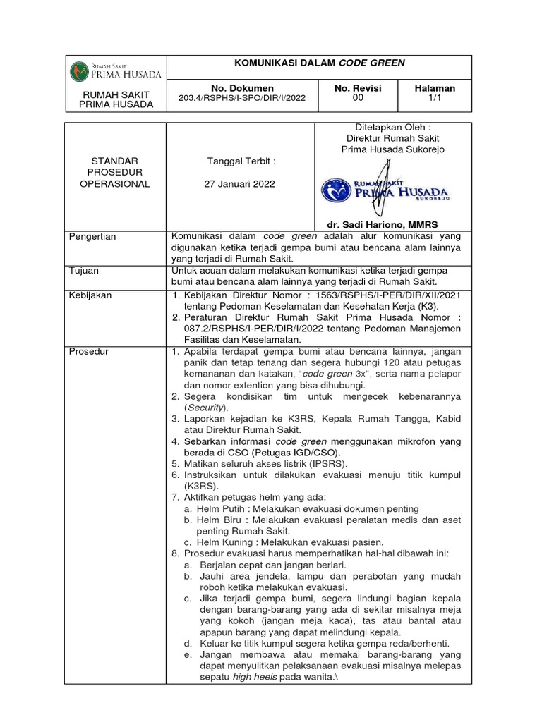 Spo Komunikasi Dalam Code Green | PDF