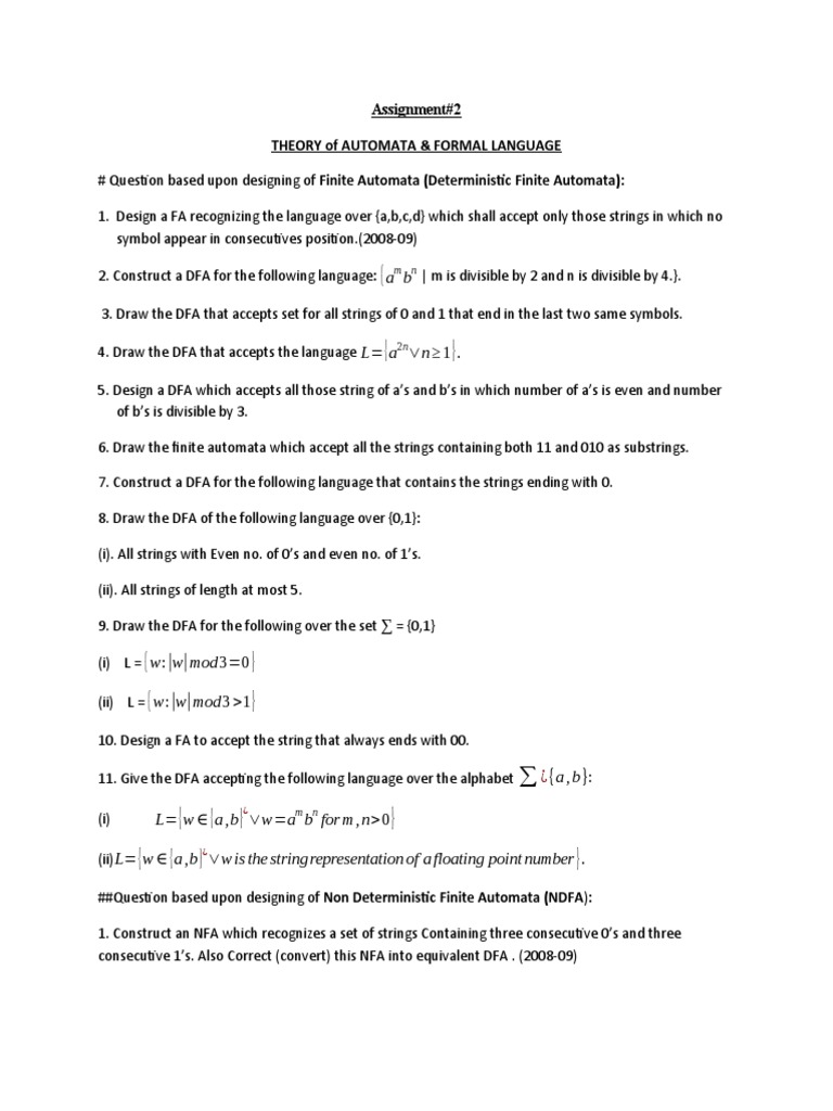 Automata Assignment 2 | PDF | Digital Electronics | Theoretical Computer Science