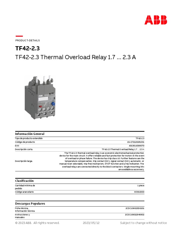 Relé Térmico TF42-2.3 de ABB | PDF