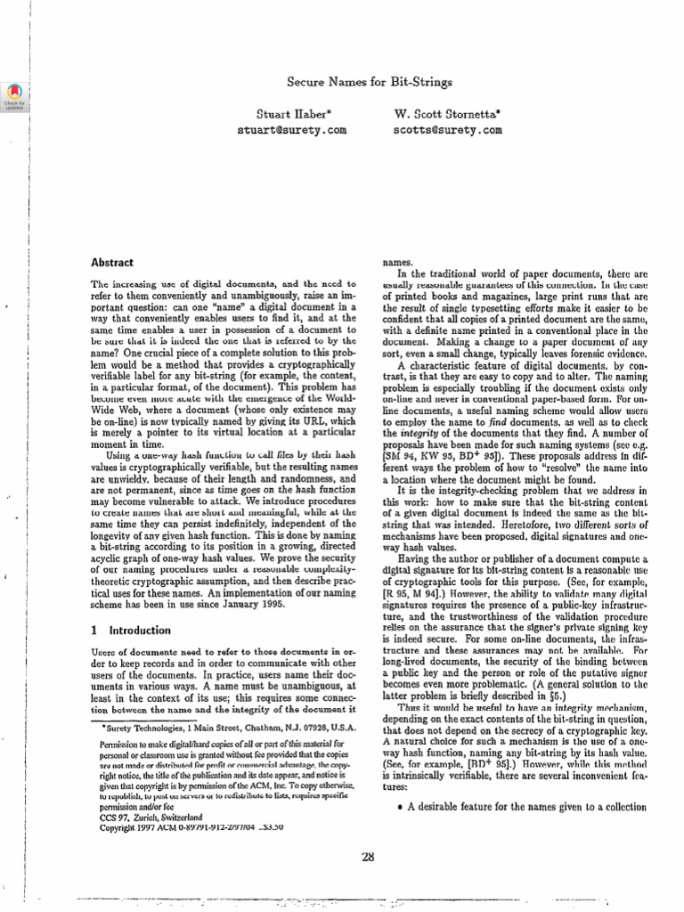Secure Names For Bit Strings PDF Cryptography Computing
