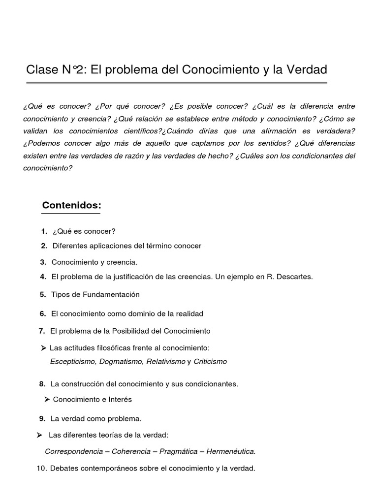 Filosofiaclase 2 - El Conocimiento y La Verdad | PDF | Conocimiento | Verdad