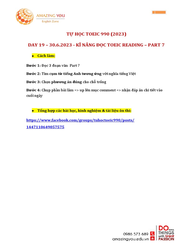 TỰ HỌC TOEIC 990 - TOEIC Reading Part 7 | PDF