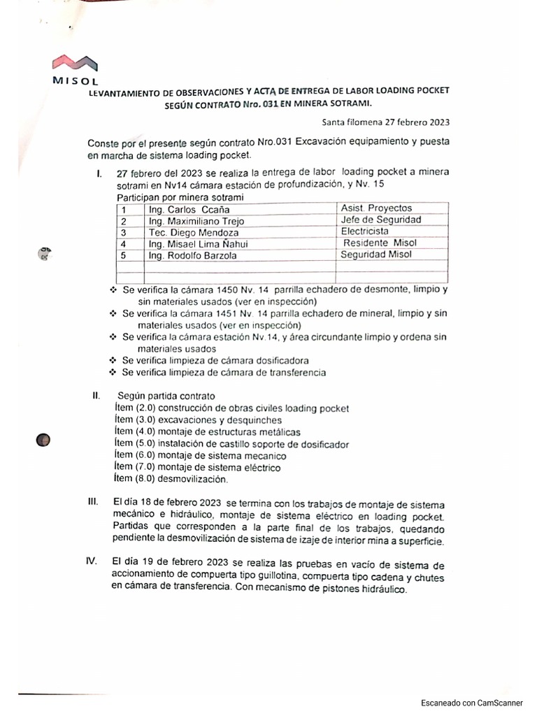 Lev. Observaciones Punch List | PDF