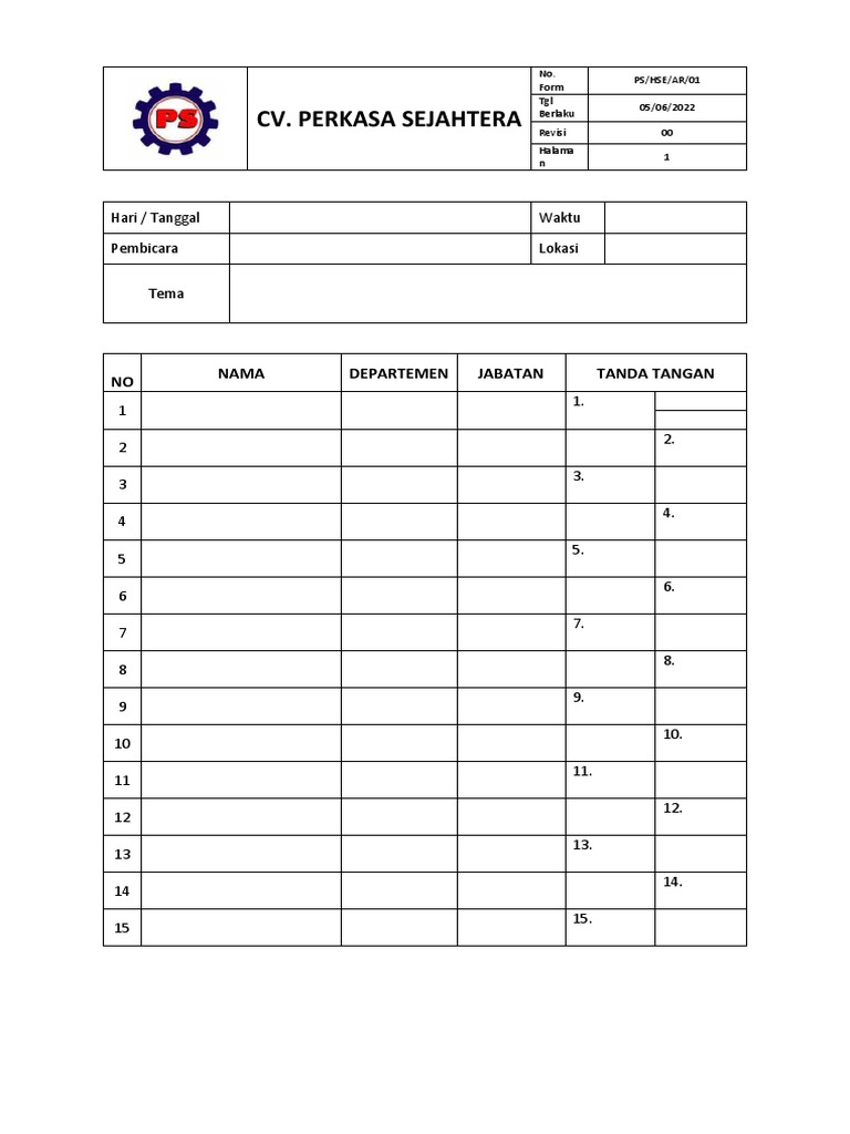 Form Daftar Hadir Meeting - 01 | PDF