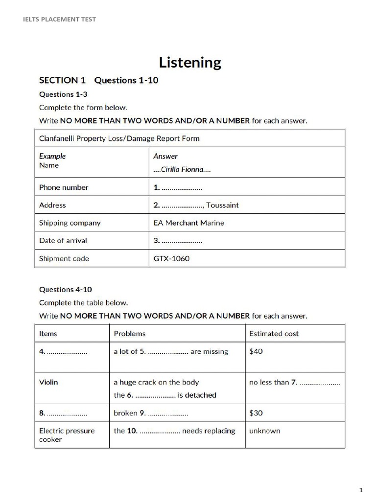 Ielts Placement Test-01 | PDF Ielts Placement Test-01 | PDF