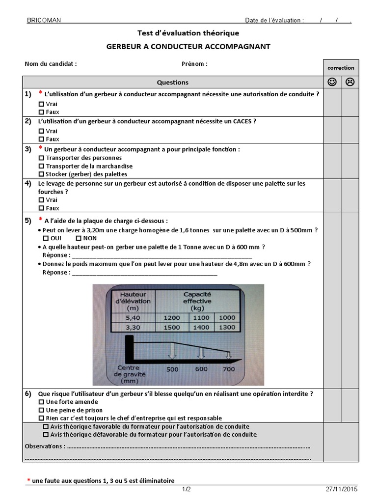 Test théorique CACES Gerbeur 1-3-5 | PDF | Véhicules | Transport