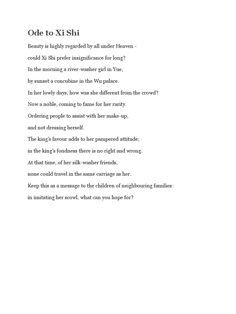 Poem 1 - Ode To Xi Shi | PDF