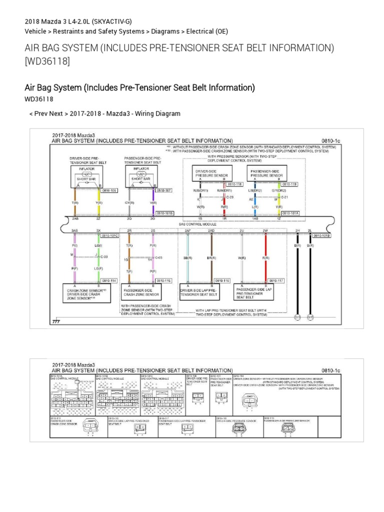 Air Bag System (Includes Pre-Tensioner Seat Belt Information) (WD36118 ...