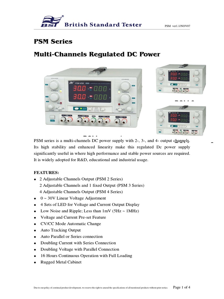 PSM Series Multi-Channels Regulated DC Power: Features | PDF | Power Supply | Electrical Components