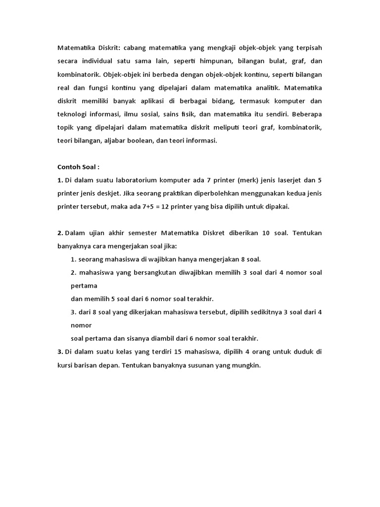 Matematika Diskrit: Konsep dan Contoh Soal | PDF