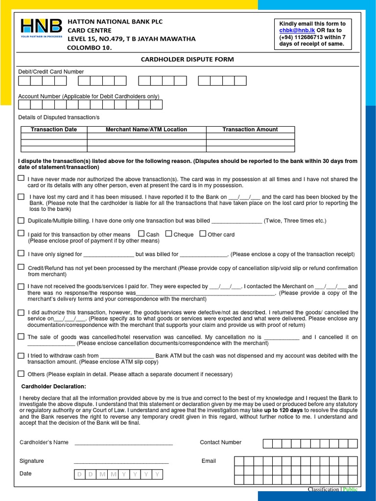 Dispute Form | PDF | Credit Card | Debit Card