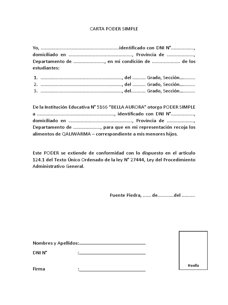 Carta Poder Simple para Alimentos QALIWARMA | PDF | Hogar, jardinería y ...
