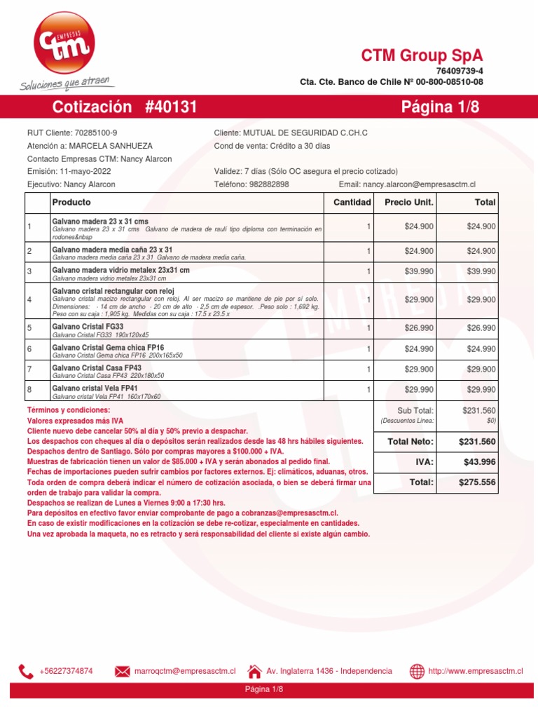 Cotización de Galvanos CTM Group | PDF