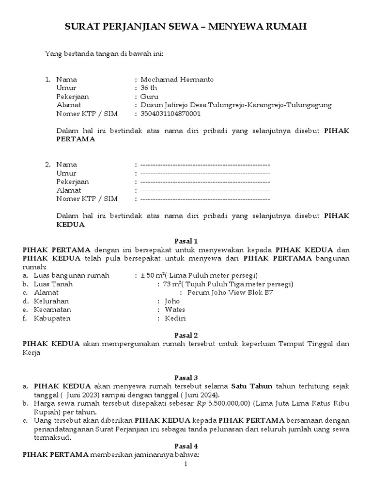 Contoh-surat-perjanjian-sewa-menyewa-rumah2-FH-UII | PDF