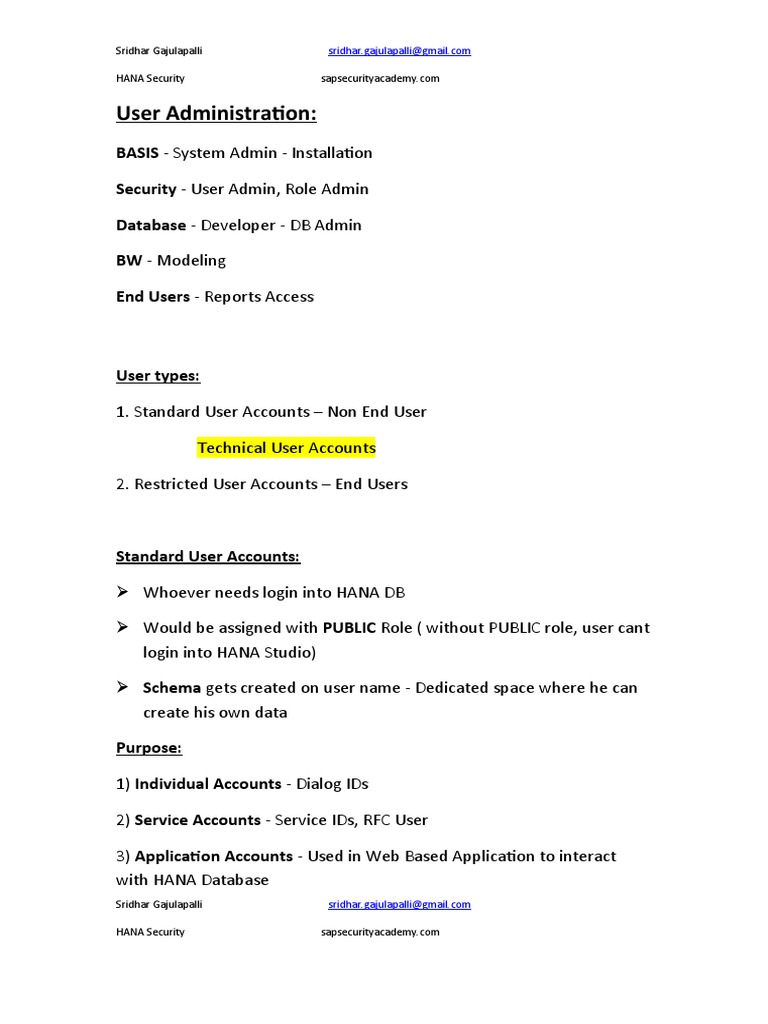 Day 5 - HANA User Administartion | PDF | Databases | User (Computing)