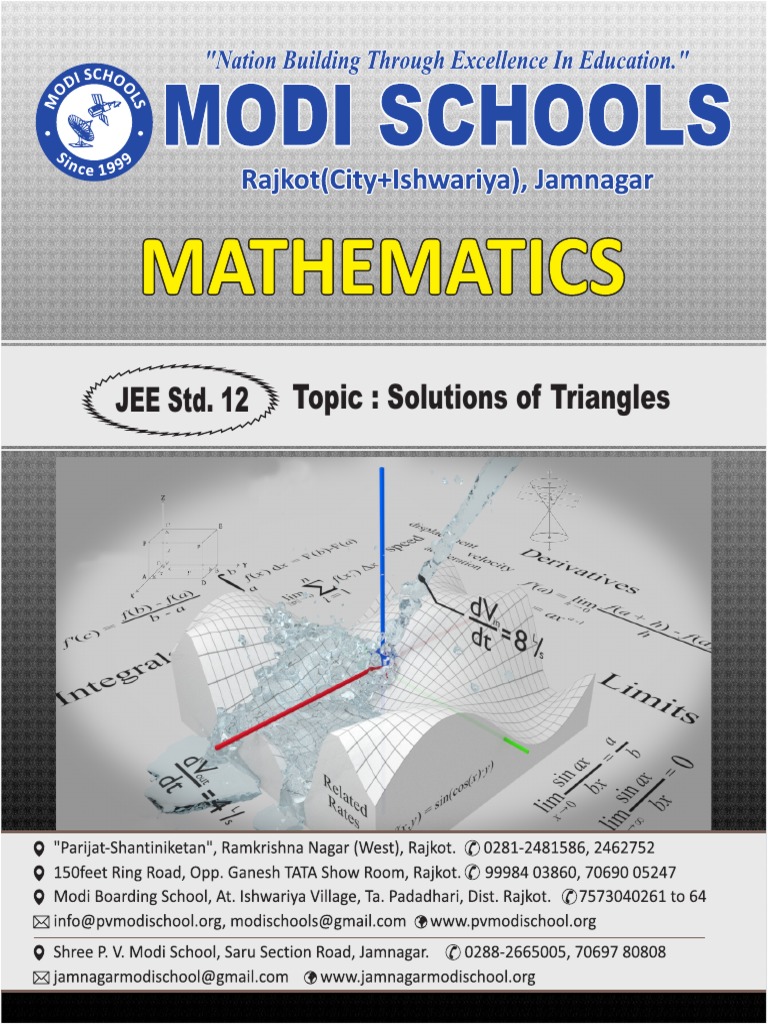 12th (JEE Maths) Solution of Tringle | PDF | Triangle | Trigonometric ...