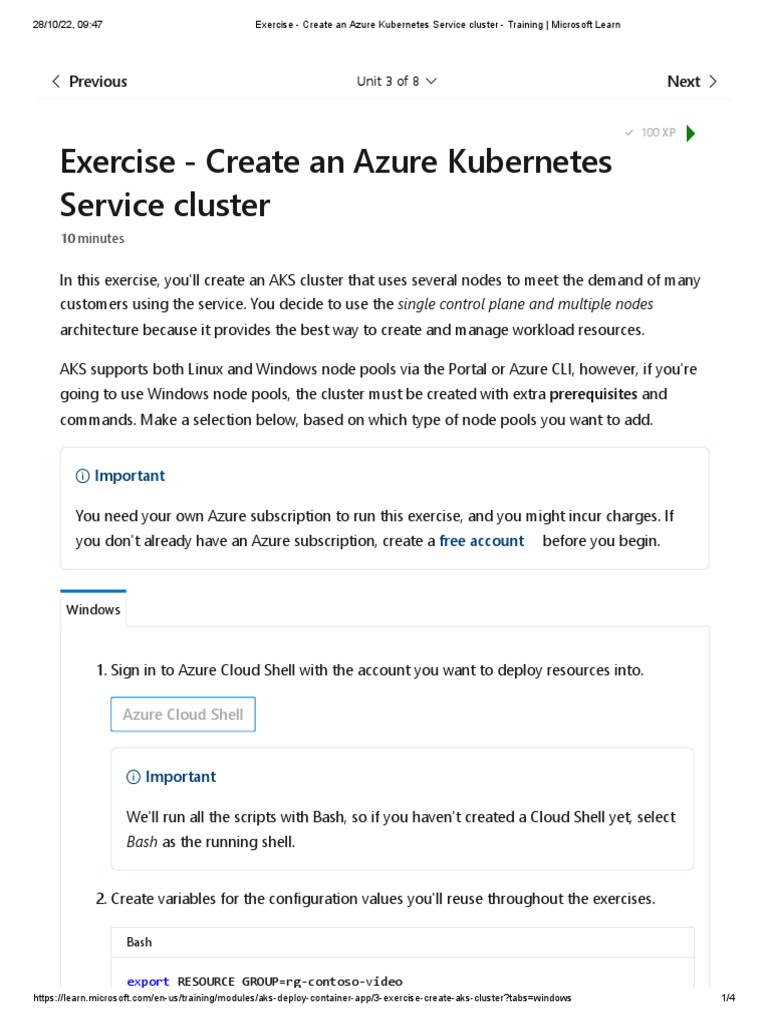 Exercise Create An Azure Kubernetes Service Cluster Training Microsoft Learn Windows