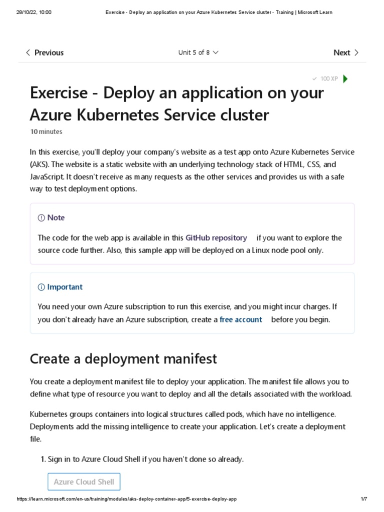 Exercise - Deploy An Application On Your Azure Kubernetes Service ... Exercise - Deploy An Application On Your Azure Kubernetes Service ...