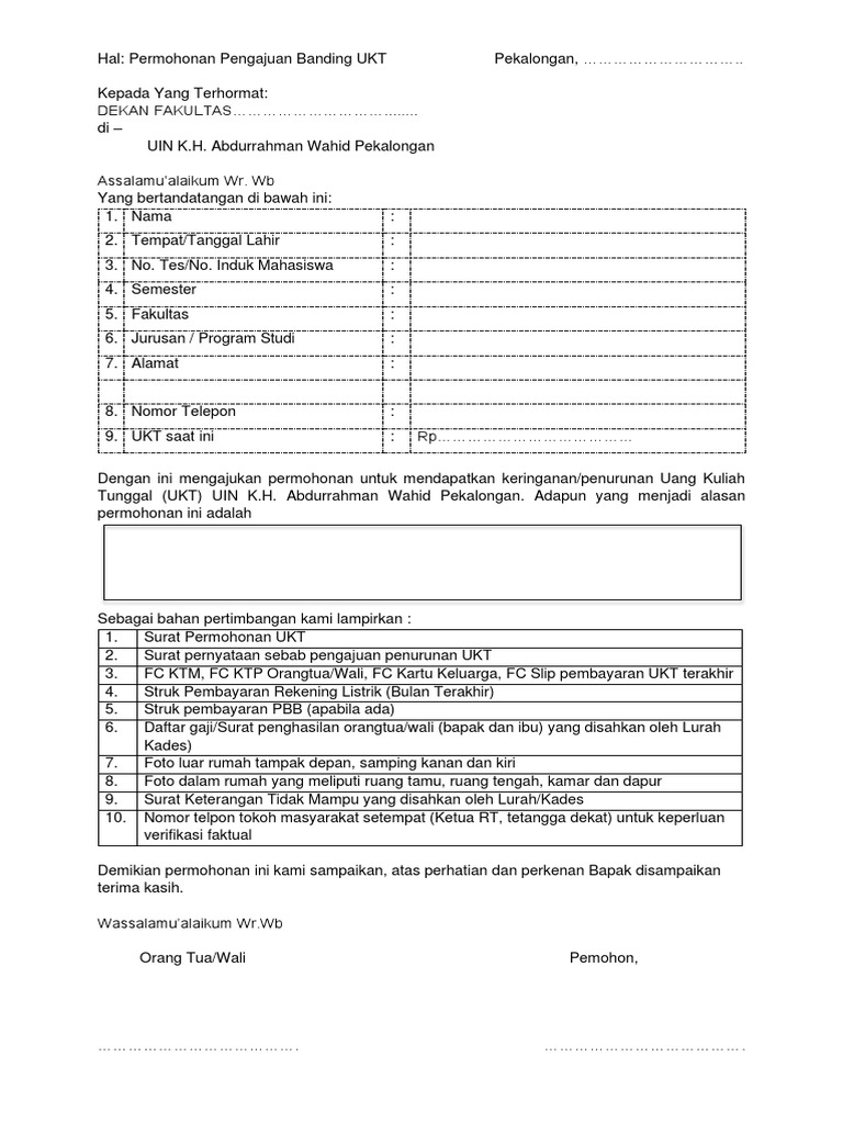 Formulir Pengajuan Banding Ukt Ftik | PDF | Hukum