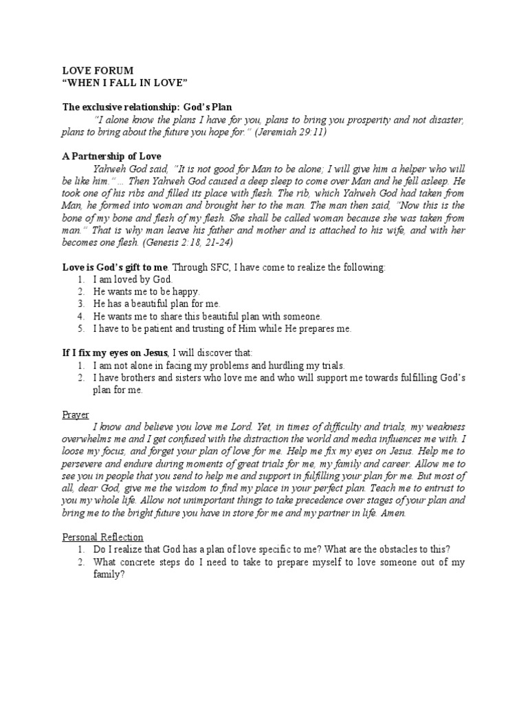 SFC Love Forum Talk Outline | Download Free PDF | Love | God