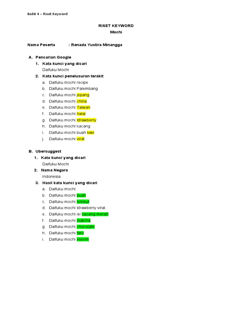 Contoh Bukti 4. Riset Keyword Renada Yustira 4MBB | PDF