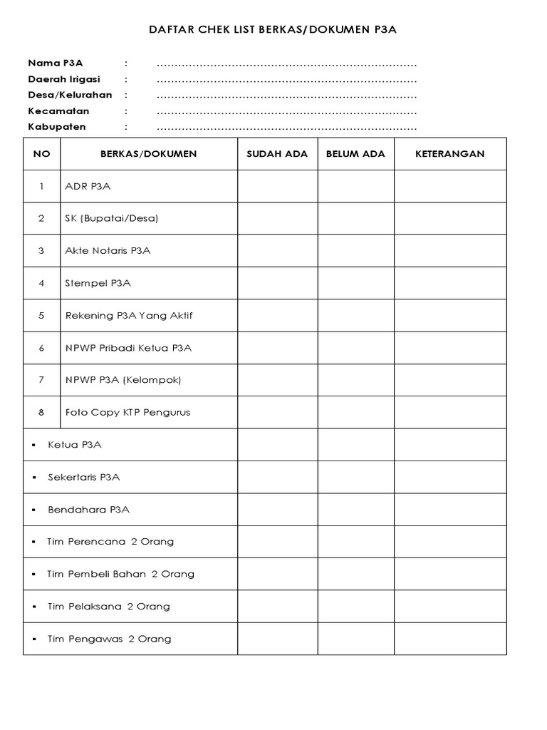 Checklist Dokumen P3A dan NPWP | PDF