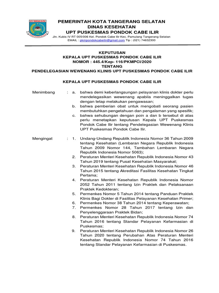 SK Pendelegasian Wewenang Klinis | PDF