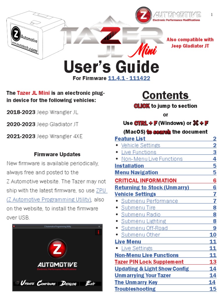 Tazer JL Mini User Guide 11.4.1 | PDF | Land Vehicles | Vehicle Industry