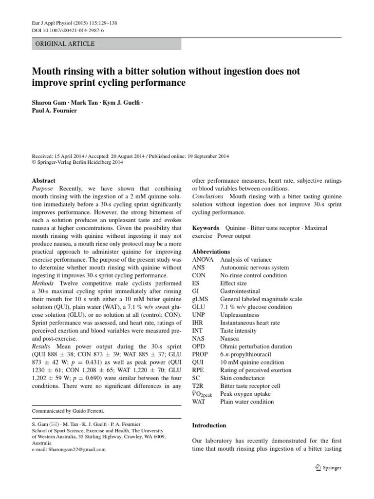 Mouth Rinsing With A Bitter Solution Without Ingestion Does Not Improve ... Mouth Rinsing With A Bitter Solution Without Ingestion Does Not Improve ...