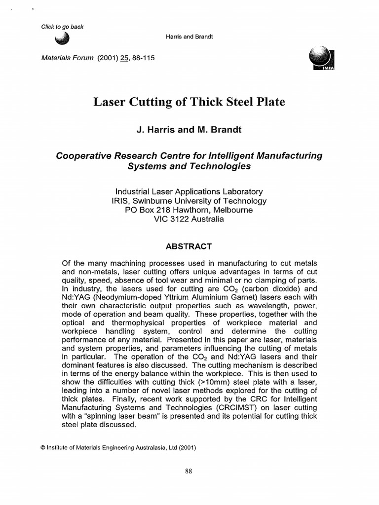 Laser Cutting Techniques for Thick Steel | PDF | Laser | Optical Fiber