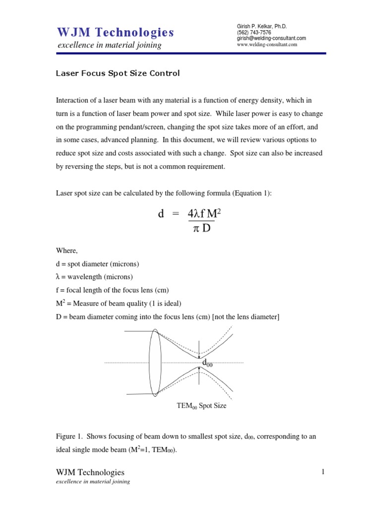 Controlling Laser Focus Spot Size | PDF | Laser | Optics