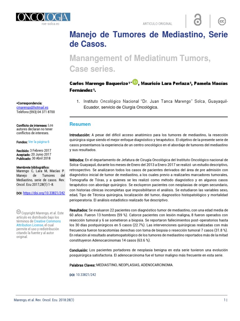 Manejo de Tumores de Mediastino Serie de Casos | PDF | Cáncer | Biopsia