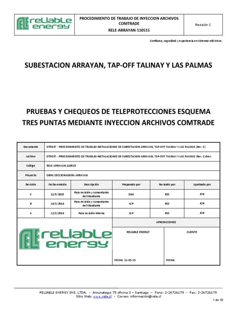 Procedimiento de Trabajo en Se Arrayan Talinay y Las Palmas | PDF | Relé | Energia electrica