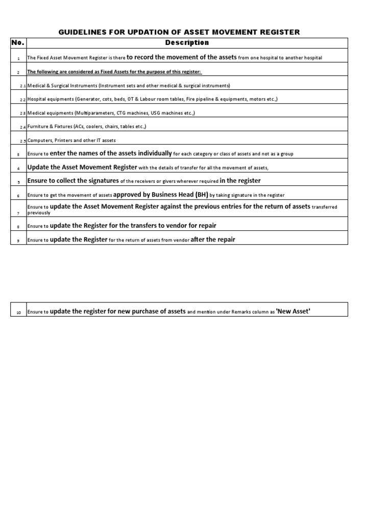 Asset Movement Register Guidelines | PDF | Manufactured Goods | Computing