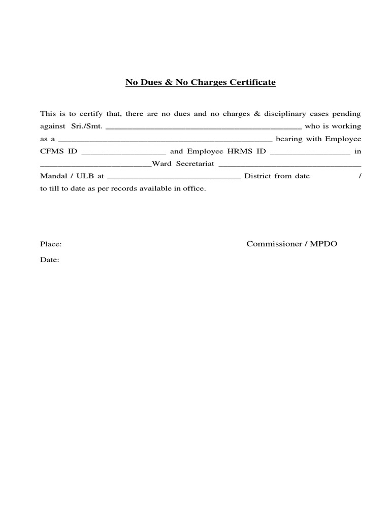 No Dues Certificate Format for Employees | PDF | Finance & Money Management