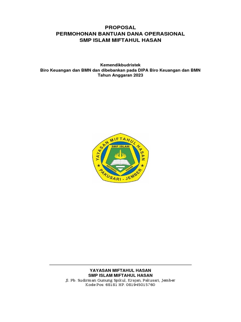 PROPOSAL BANTUAN OPERASIONAL SEKOLAH Miftahul Hasan | PDF