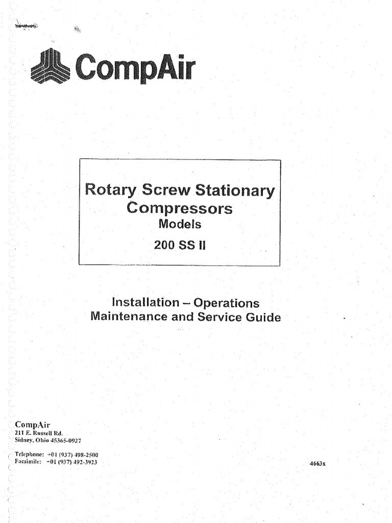 Compair Rotary Screw Stationary Comnpressors Model 200ssii Installation ...