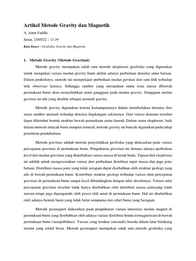 Artikel Metode Gravity Dan Magnetik (Peng - Geo - A. Ainur Fadilla) | PDF