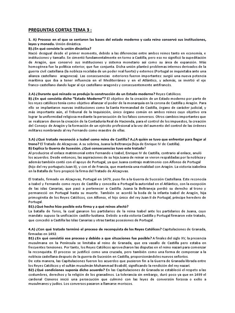 Preguntas Cortas Tema 3 | PDF | Imperio español | Francisco Pizarro