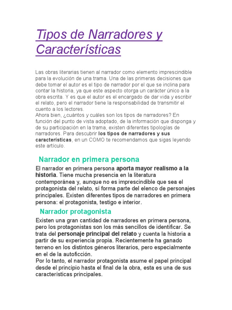 Tipo Narradores y Caracteristicas | PDF | Narración