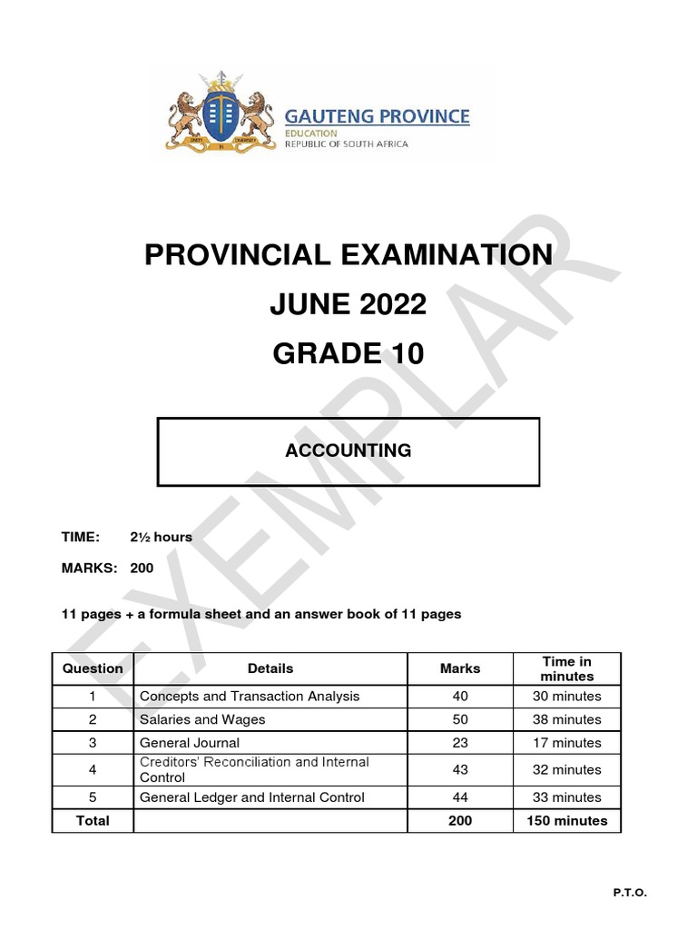 Gr10 ACC P1 (ENG) June 2022 Question Paper | PDF | Debits And Credits ...