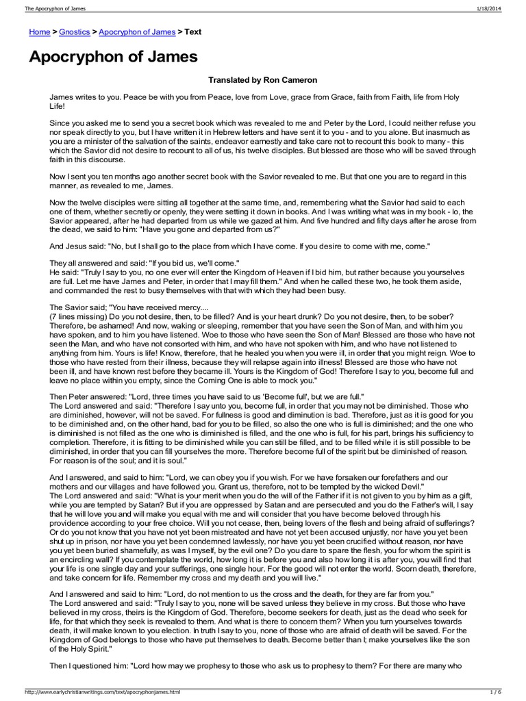 The Apocryphon of James | PDF | Jesus | Religious Belief And Doctrine