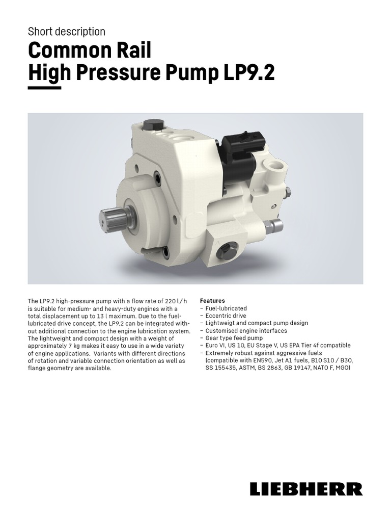 LP9.2 High-Pressure Pump Specifications | PDF | Pump | Gas Technologies