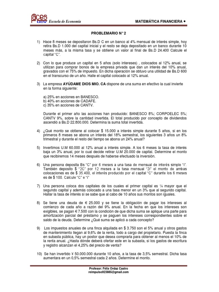 PROBLEMARIO 2 | PDF | Interés | Compartir (Finanzas)