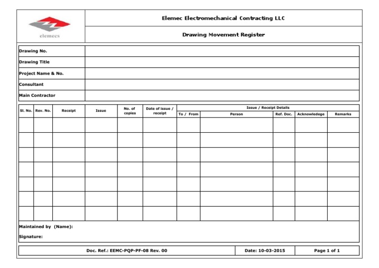 EEMC-PQP-PF-08-Drawing Movement Register | PDF