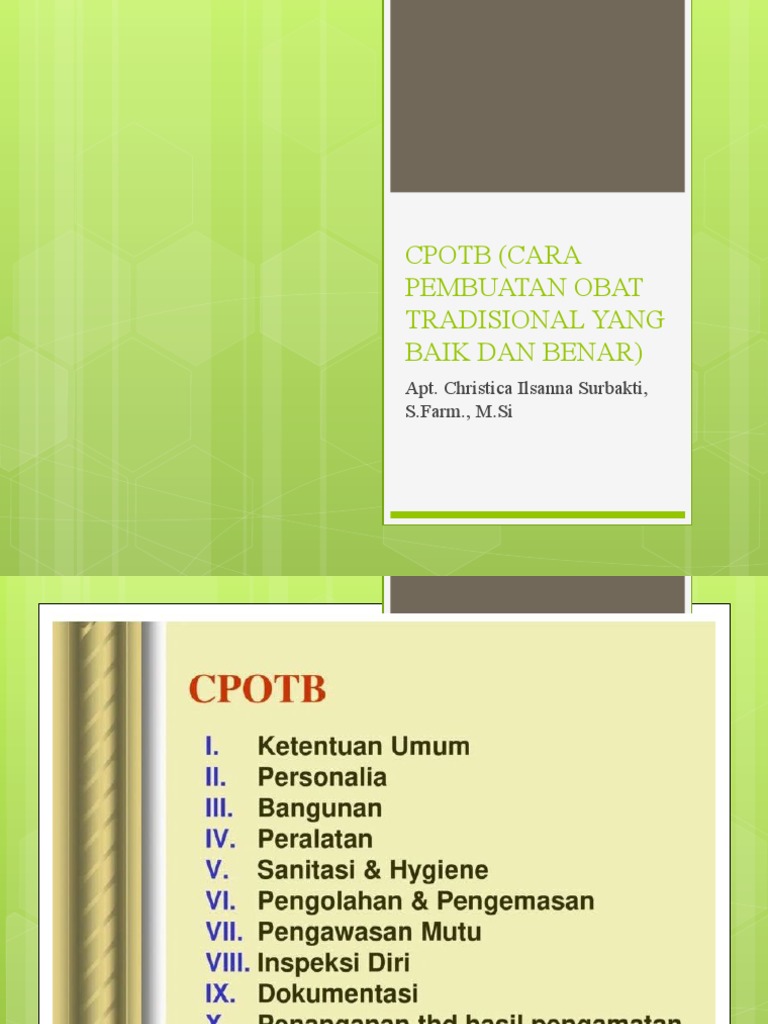 Cpotb (Cara Pembuatan Obat Tradisional Yang Baik | PDF